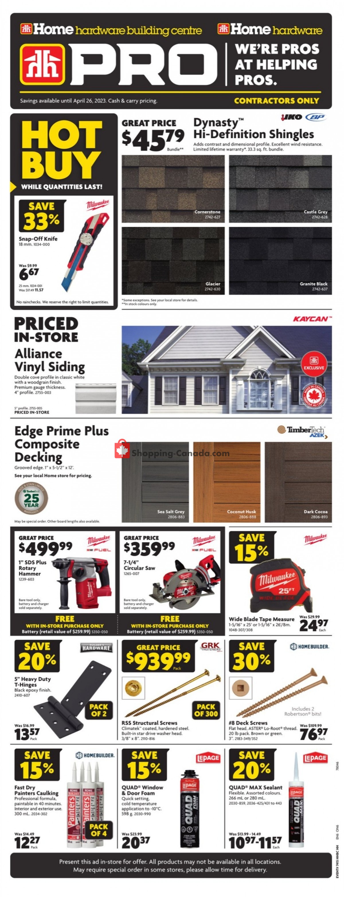 Home Hardware Canada, flyer - (Pro Hot Buy Offer - ON): April 13 ...